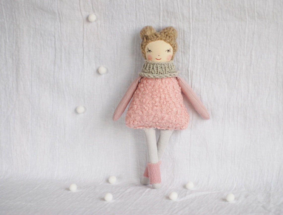 Heirloom cloth rag doll handmade fabric linen toys pink | Etsy