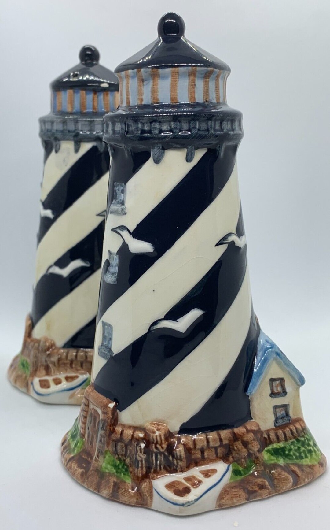 Burton & Burton Lighthouse Salt and Pepper Black White Spiral - Etsy