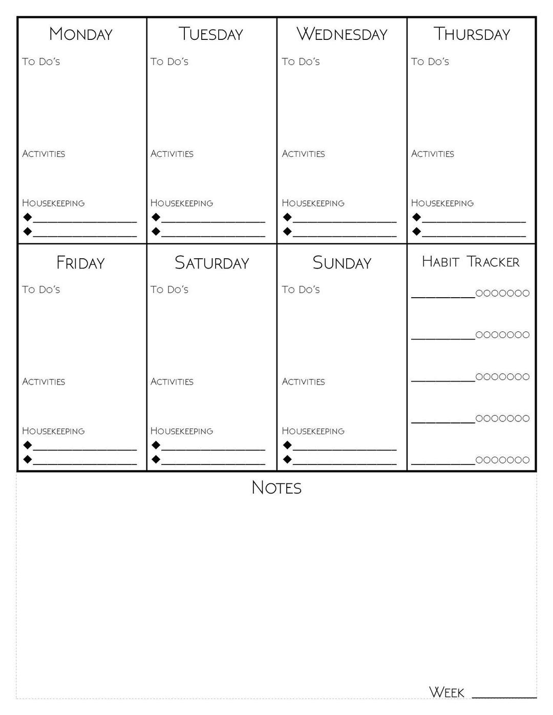 Weekly Life Planner W/ Habit Tracker & Notes - Etsy