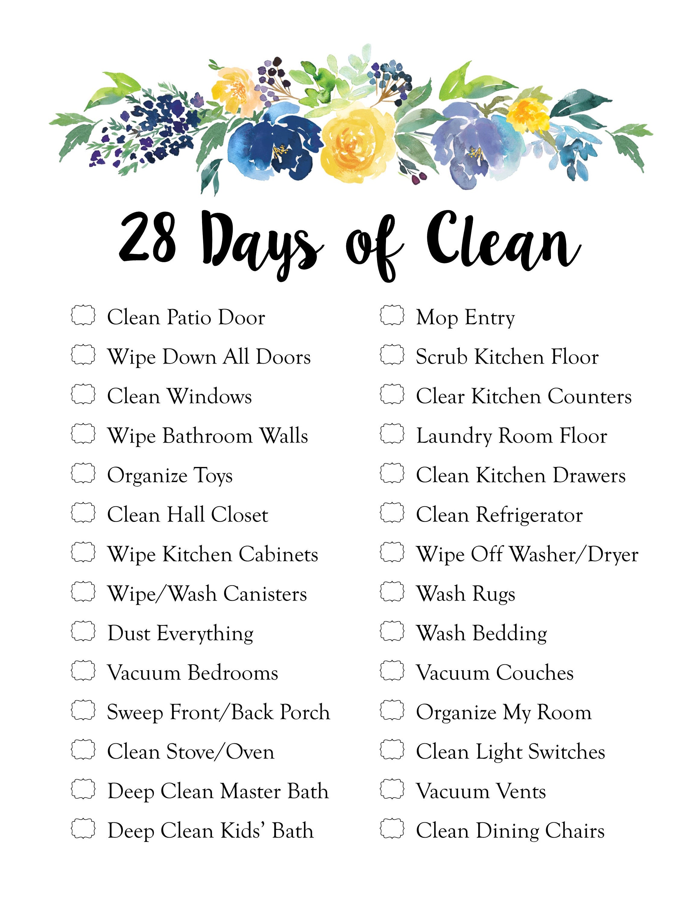 4 Week Cleaning Schedule - Etsy