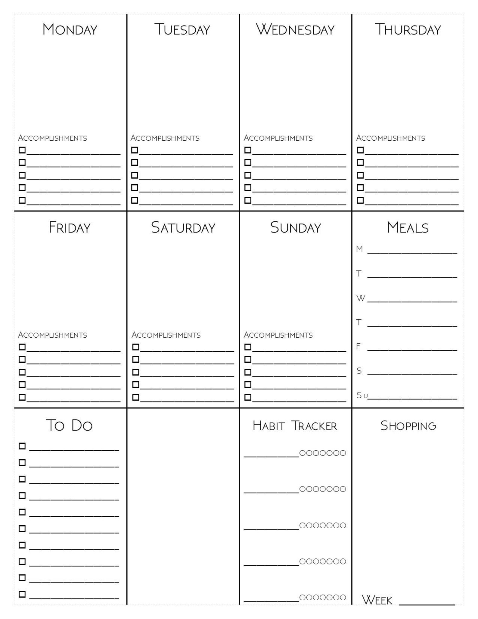 Weekly Life Planner W/ Meal Planning, Shopping List & Habit Tracker - Etsy