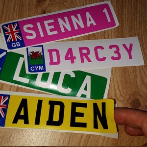 Childrens Personalised Kids Number Plate Sticker Ride on Toy Cars ...