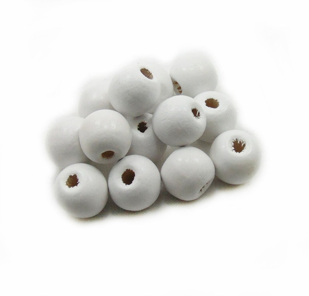 White Wood Beads, 12mm White Beads, 40pcs Wooden Beads, Round Beads ...