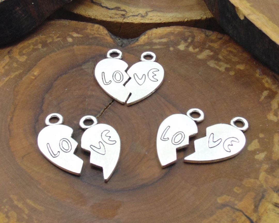Two Split Heart Charms, 5 Set Heart Charms, Metal Charms, Valentine's ...