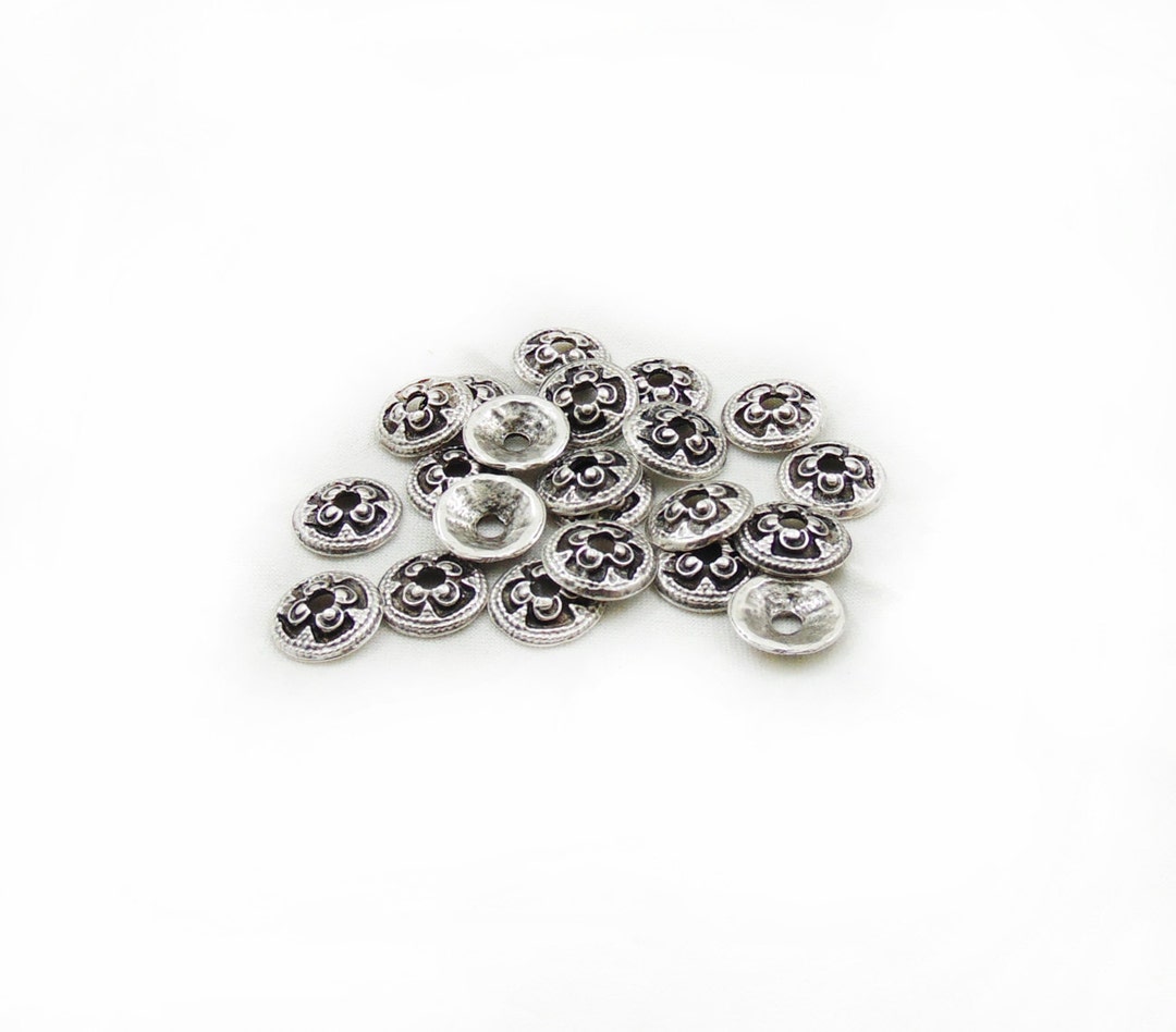 16pcs Caps Beads, 12mm Caps Beads, Antique Silver Caps Beads, Metal ...