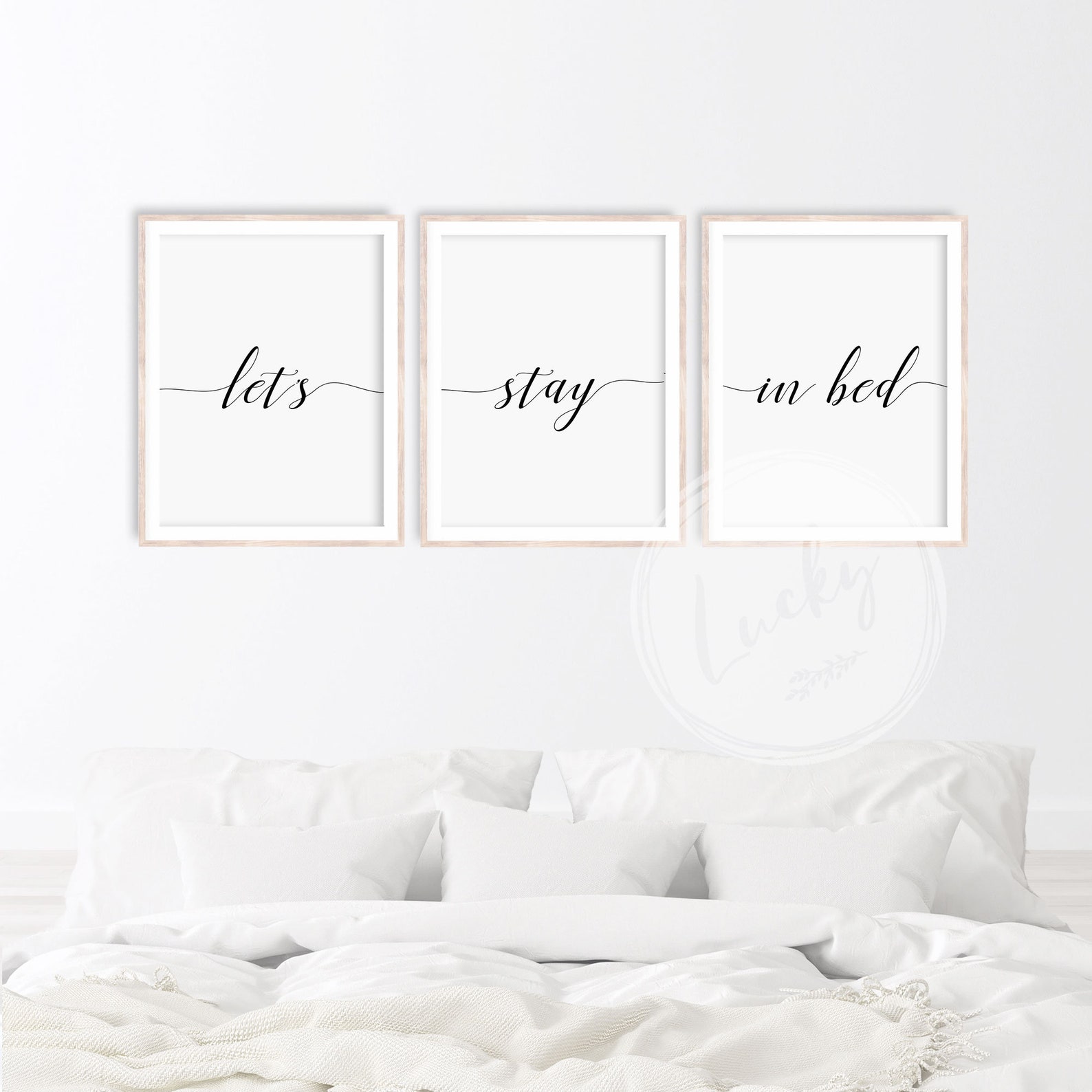 Set of 3, Let's Stay in Bed, Bedroom Quote, Living Room Art, Above Bed ...