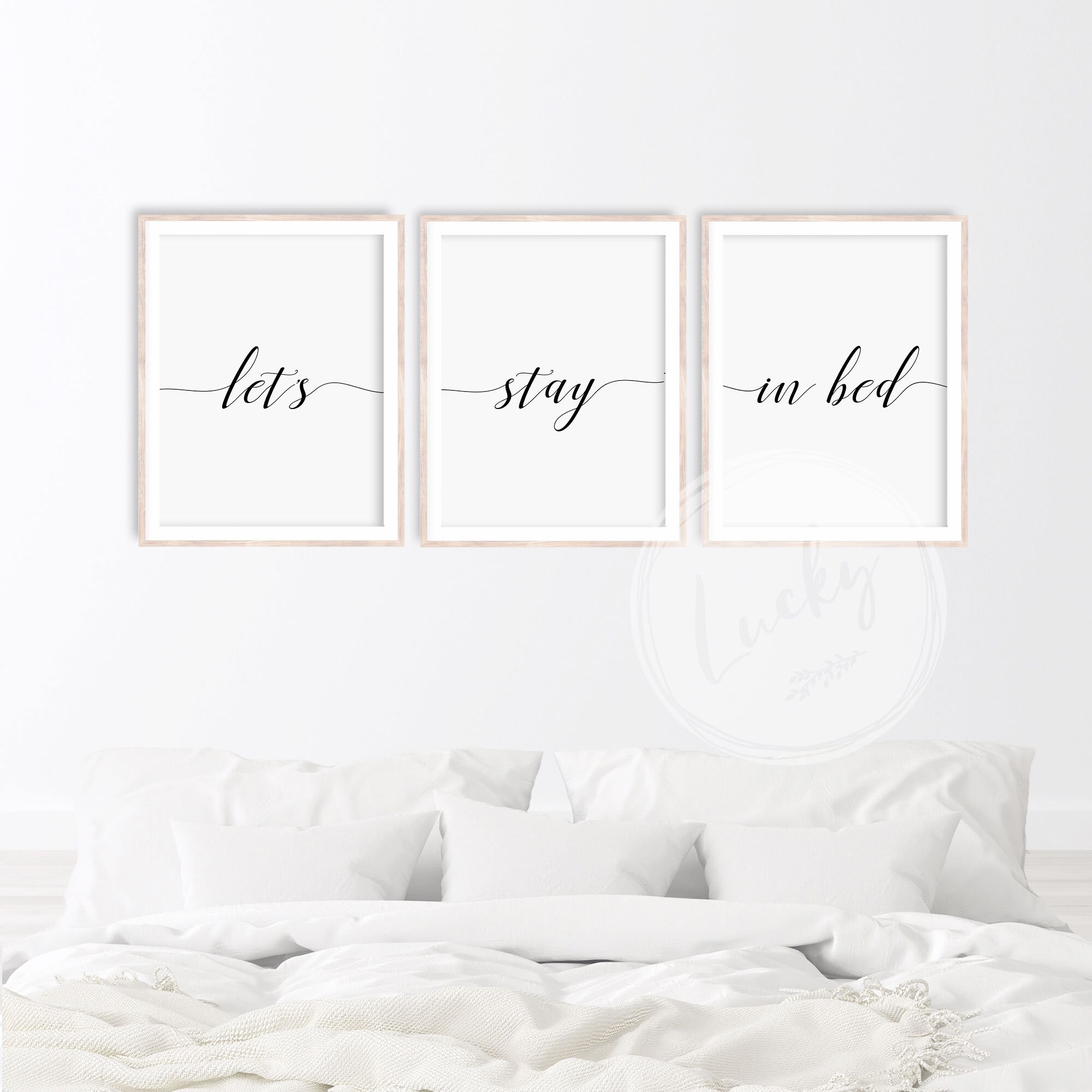 Set of 3, Let's Stay in Bed, Bedroom Quote, Living Room Art, Above Bed ...