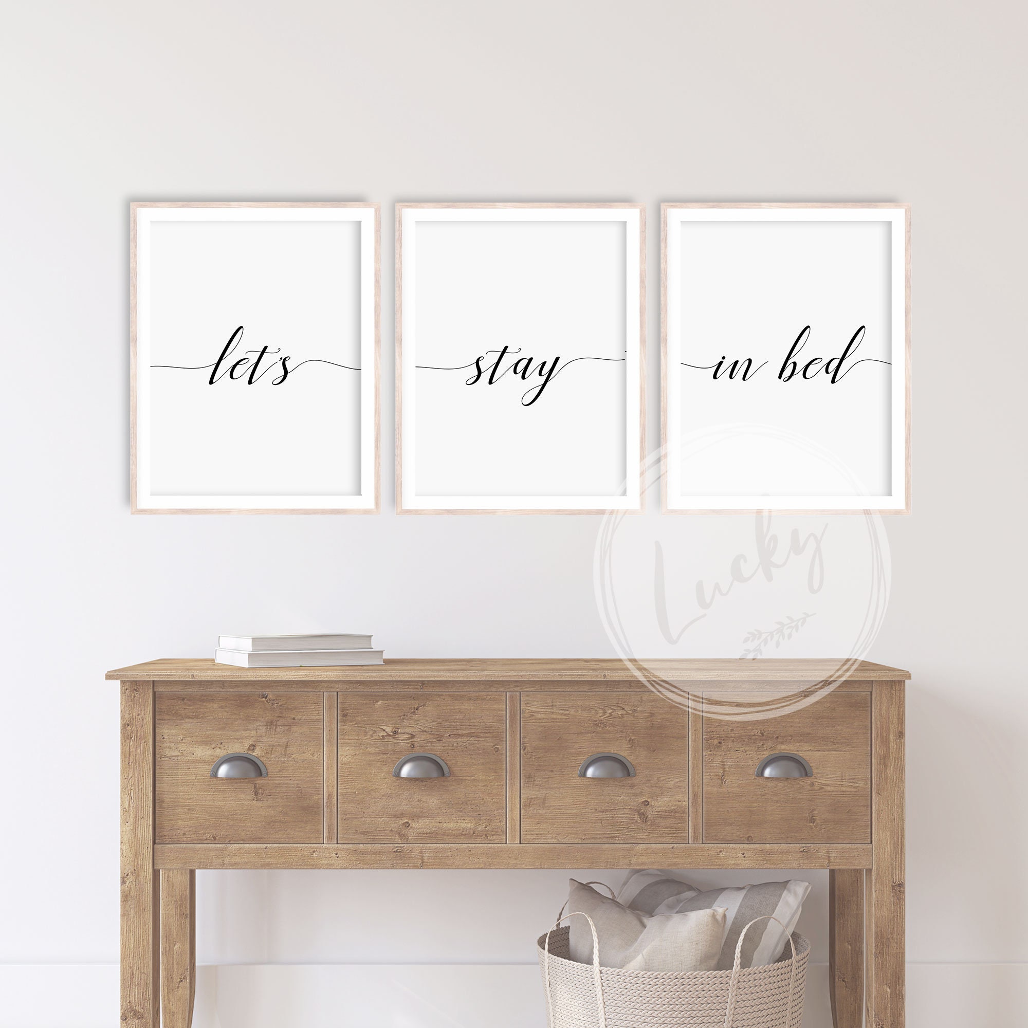 Set of 3, Let's Stay in Bed, Bedroom Quote, Living Room Art, Above Bed ...