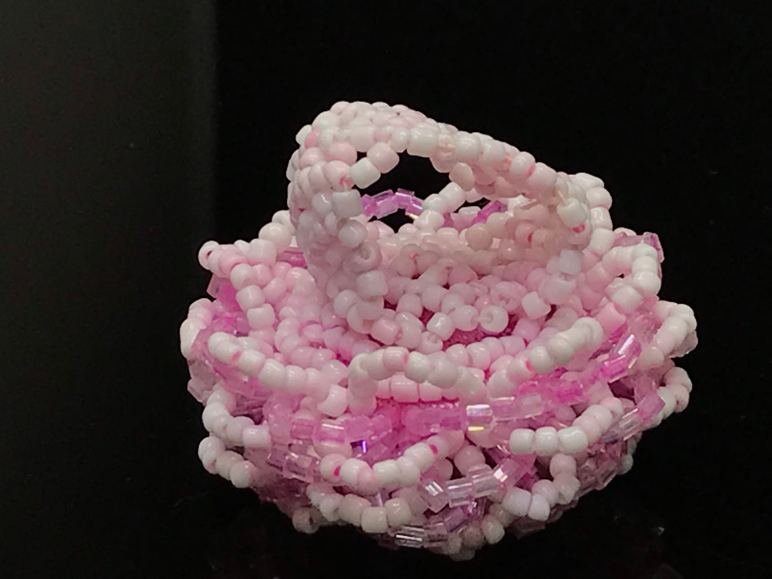 Pink Seed Bead Glass Ring Statement Chunky Stretchy - Etsy