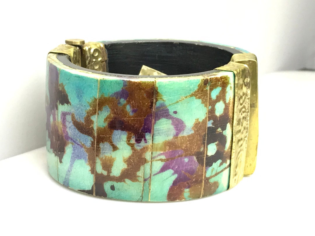 Boho Hinged Bangle Bone Painted Vintage - Etsy