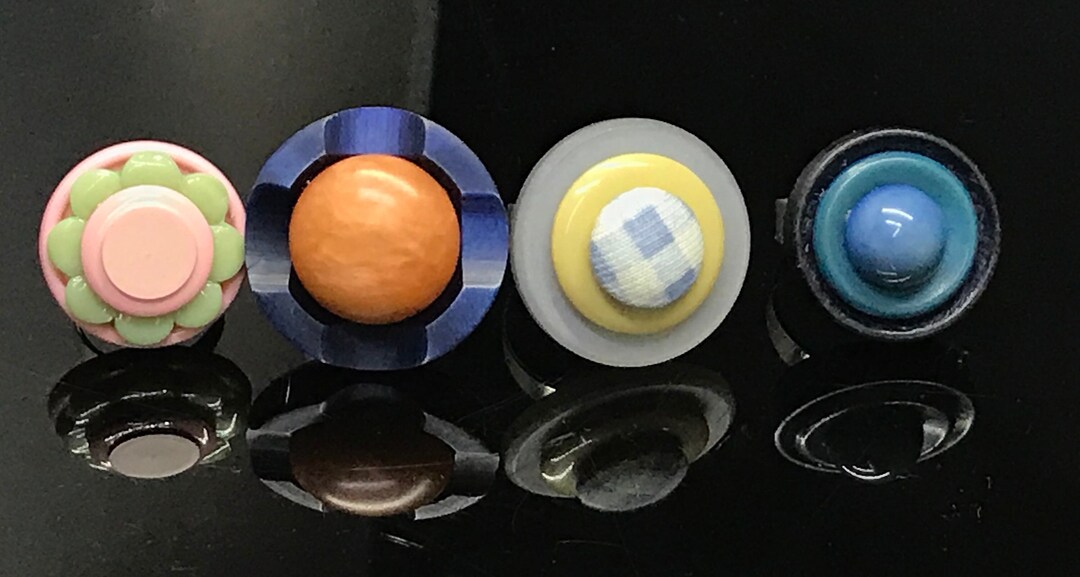 Button Ring Vintage Statement Hand Crafted Unique Pink Blue Round - Etsy