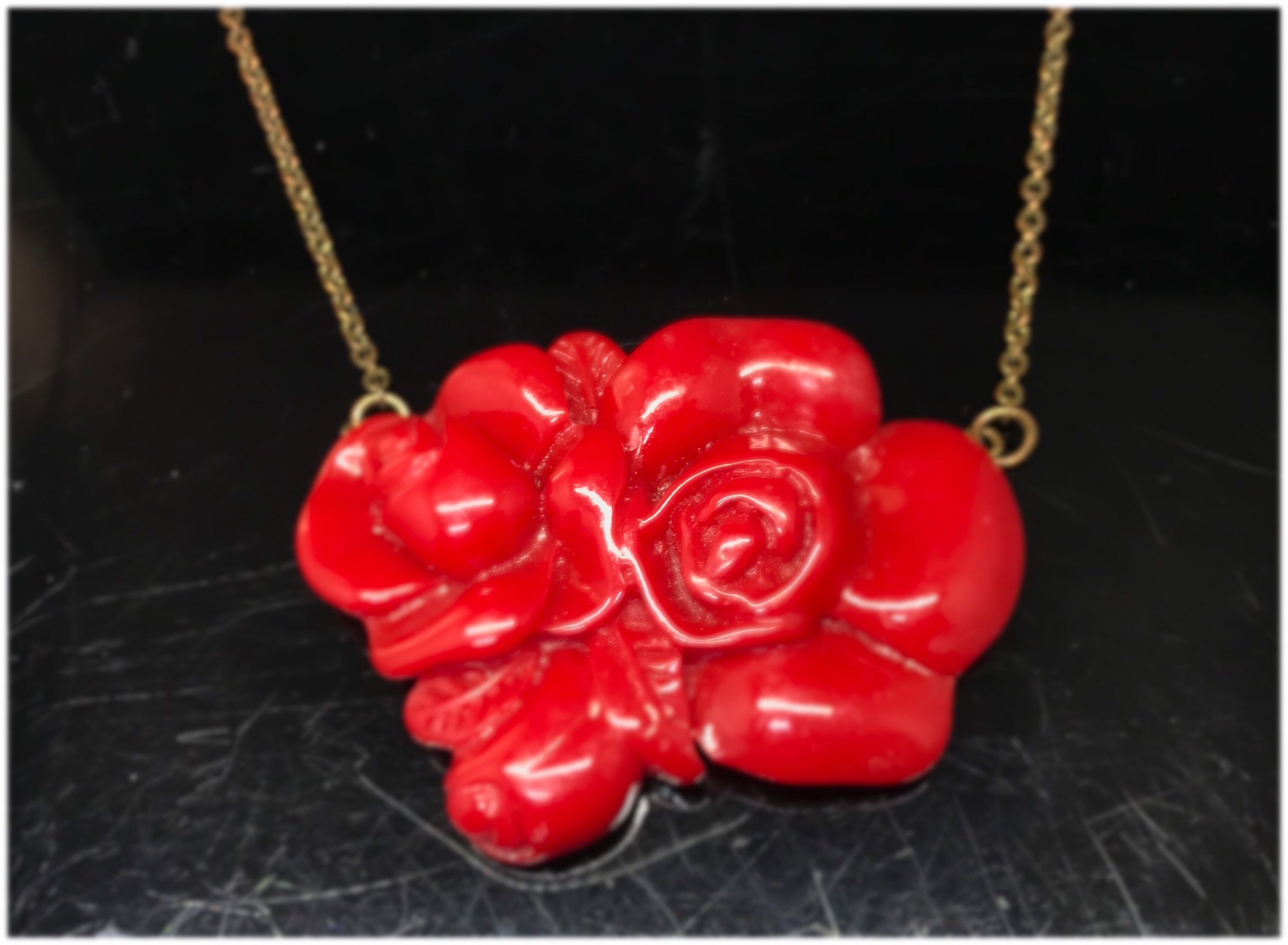 Red Roses Necklace 3d Moulded Pendant Plastic - Etsy