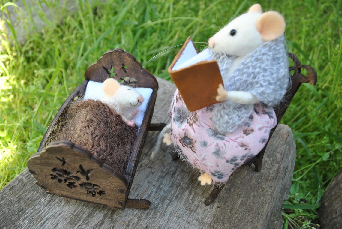 Mom and Baby Mouse Felted Miniature Mice Doll Needle Felted - Etsy