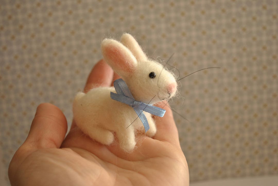 Tiny White Rabbit Little Bunny Wool Cute Rabbit Easter Felt Animals ...