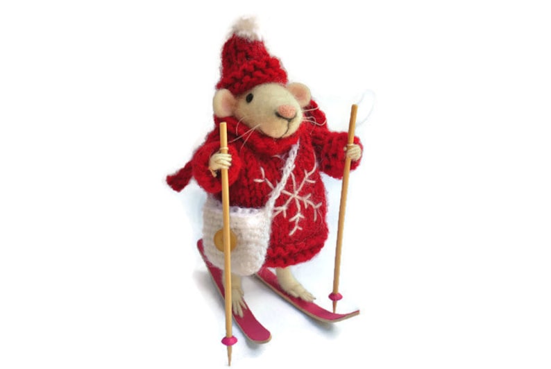 Skiing Mouse Needle Felt Mouse Wool Mouse Felted Animal Felt - Etsy