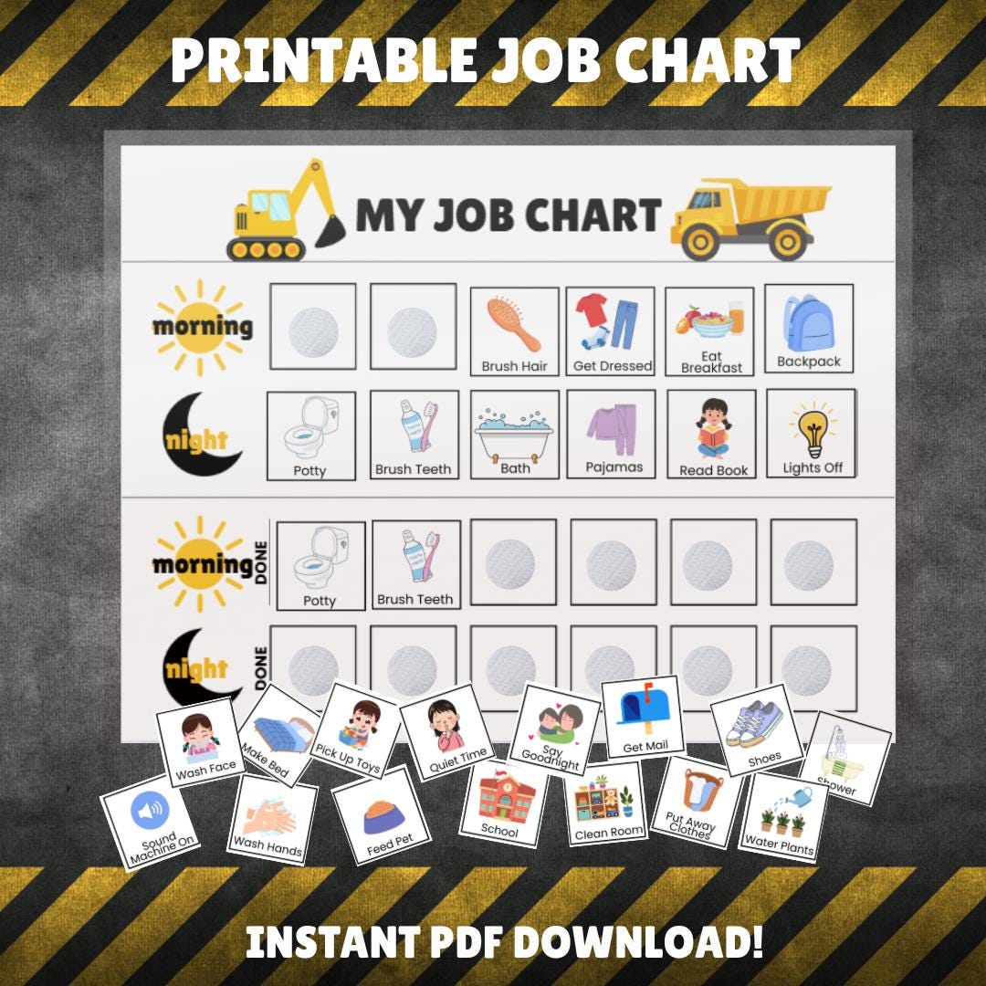 Construction Truck Job Chart – Printable Kids Chore Chart | Daily ...