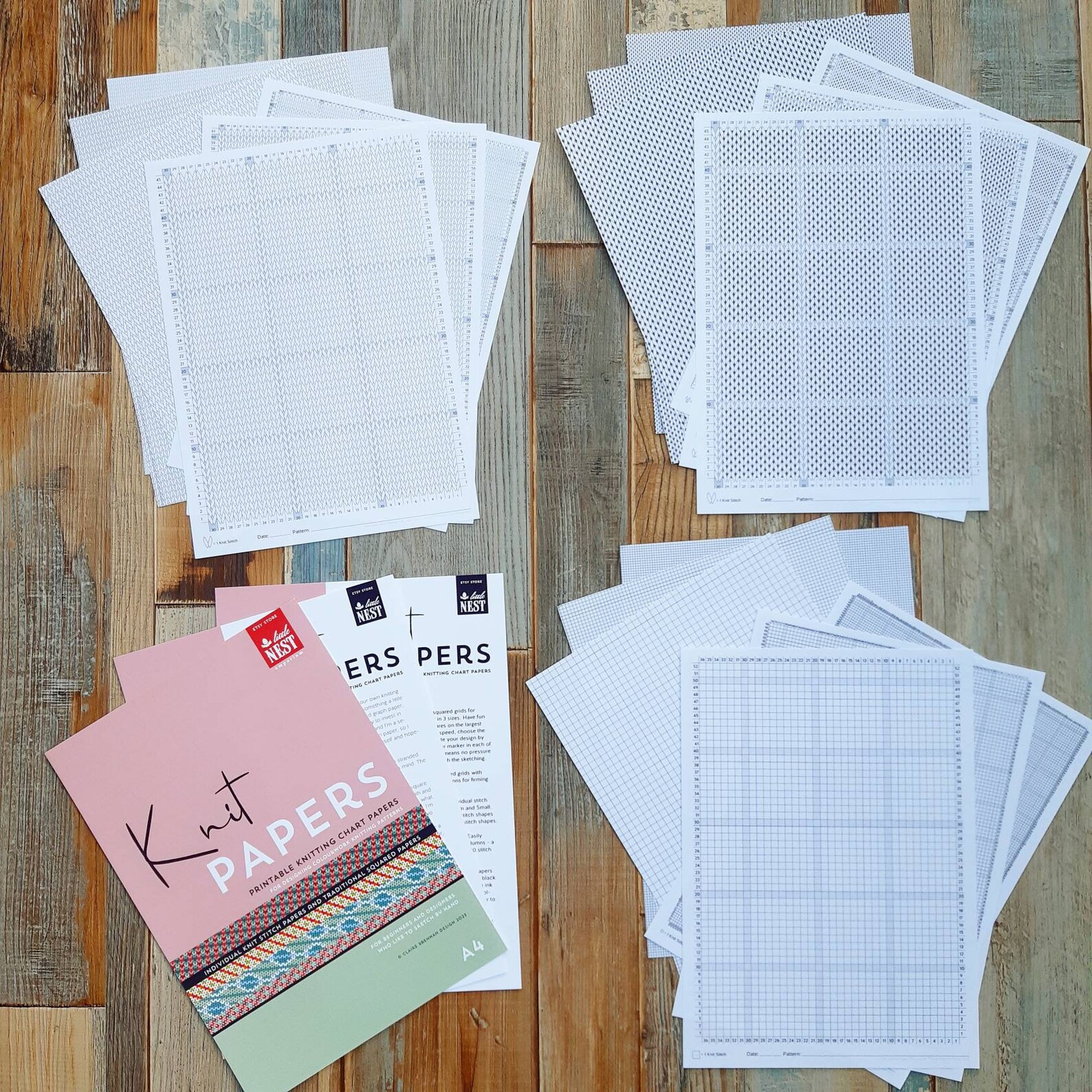 Printable Knitting Graph Chart Stitch Papers A4 and Letter Knit Paper ...