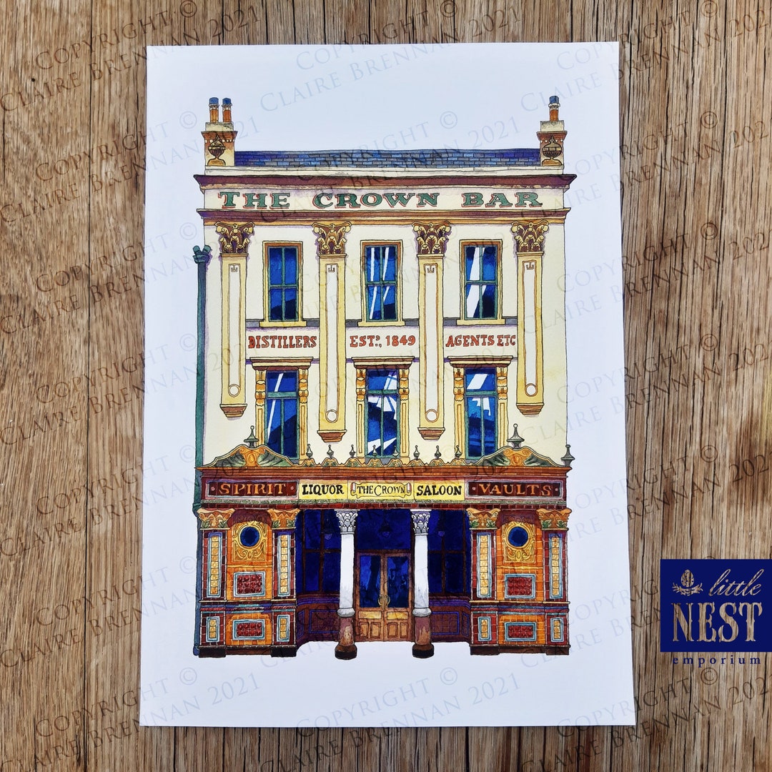The Crown Bar Belfast, A4 Print of an Original Ink and Watercolour ...