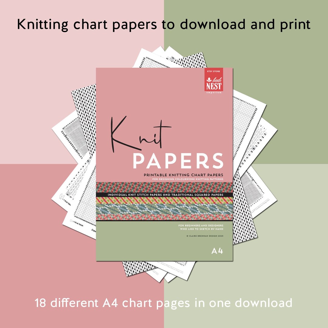 Printable Knitting Graph Chart Stitch Papers A4 and Letter Knit Paper ...