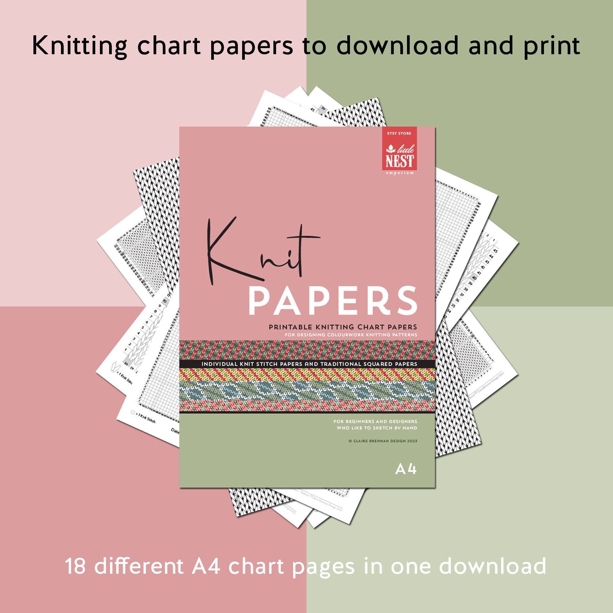 Printable Knitting Graph Chart Stitch Papers A4 and Letter Knit Paper ...