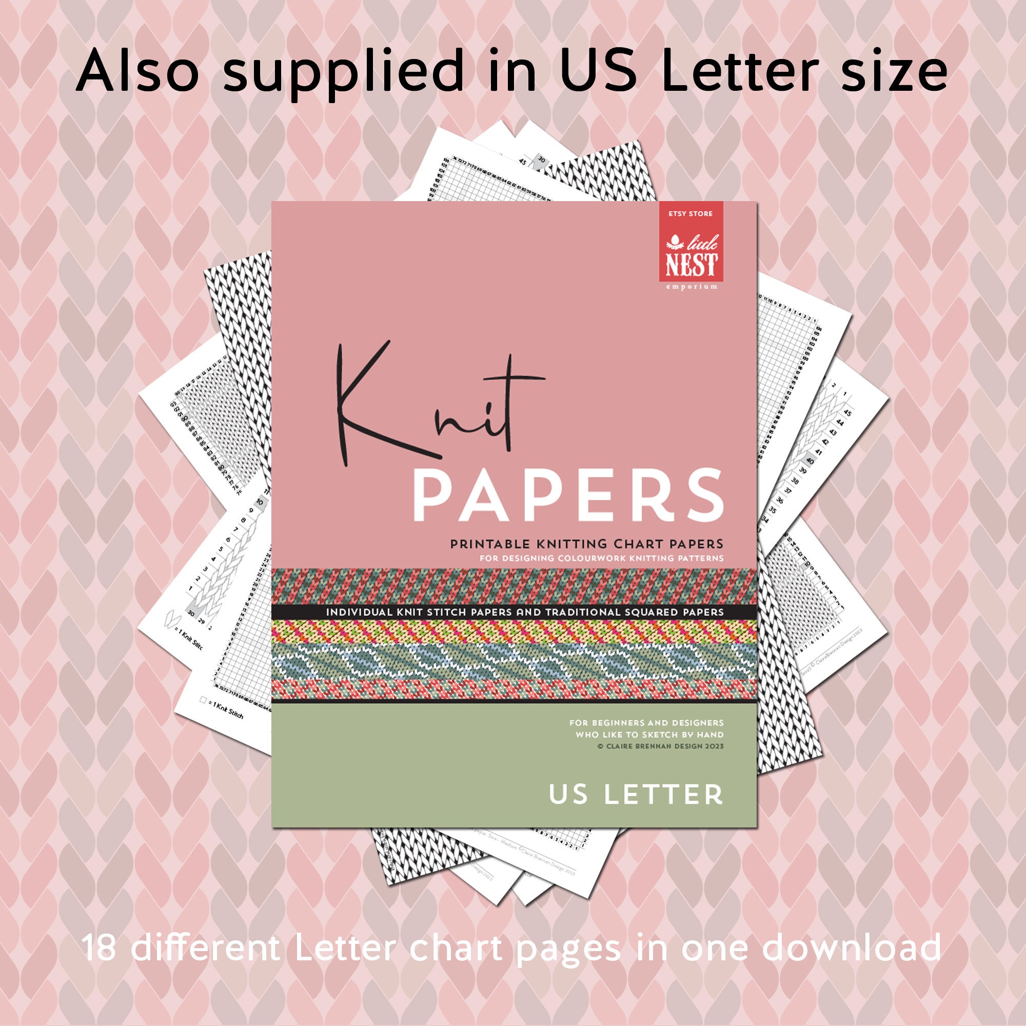 Printable Knitting Graph Chart Stitch Papers A4 and Letter Knit Paper ...