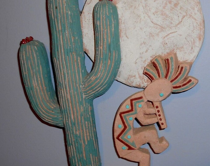 Vintage Kokopelli Clay Art Wall Decor Native American Flute Dancer C ...