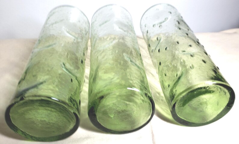 Vintage Crinkle Thumbprint Iced Tea Glasses Tall Tumblers X3 Sea Green ...