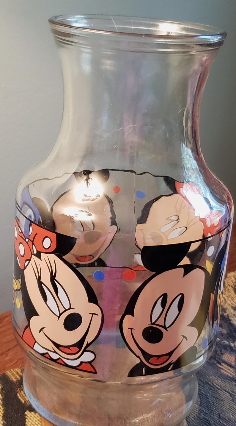 1980s' Micky Mouse Minnie Mouse& Donald Duck Glass Carafe Pitcher 9 ...