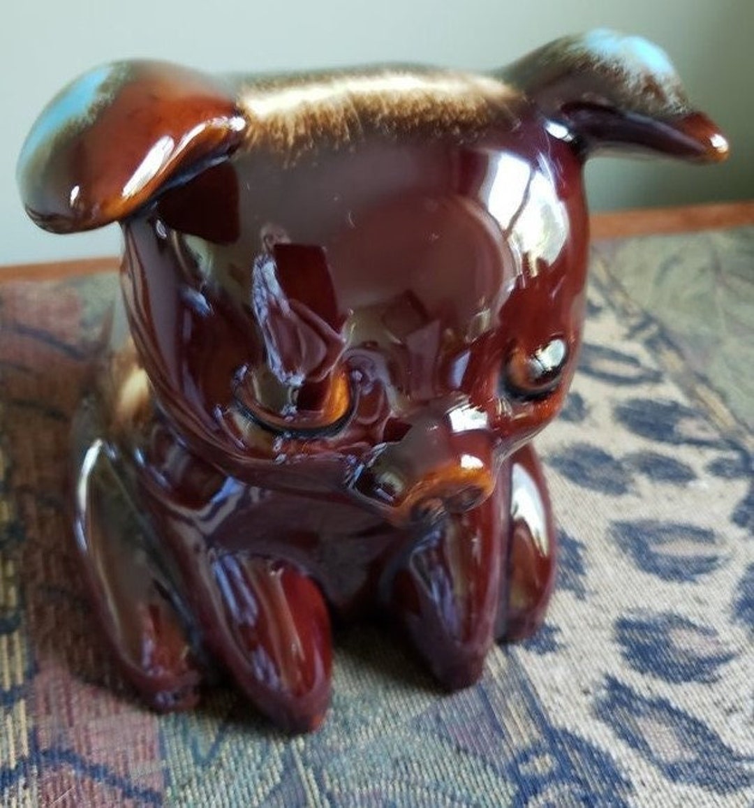 Vintage HULL POTTERY Sitting Brown Turquoise Drip Pig Piggy Bank 196 - Etsy