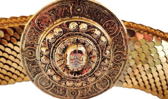 Egyptian Beetle Scarab Belt Vintage Gold Mesh 80s Med… - Gem