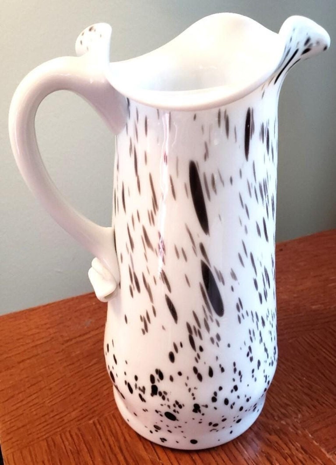 Vintage Black & White Splatter Art Glass Pitcher Hand Blown With ...
