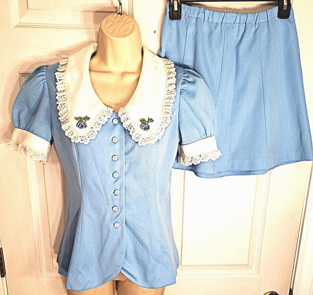 Vintage 60s Mod Mini Skirt Set: Blue Embroidered Babydoll Outfit - Etsy