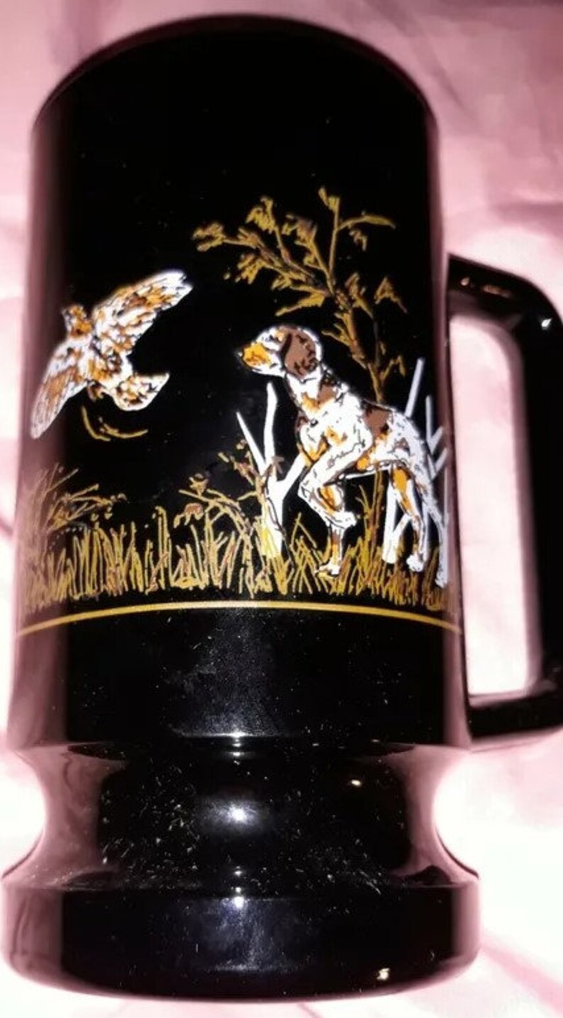 Vintage Indiana Glass Tiara Hunt Scene Beer Mugs Set Hunt Scene Deer ...