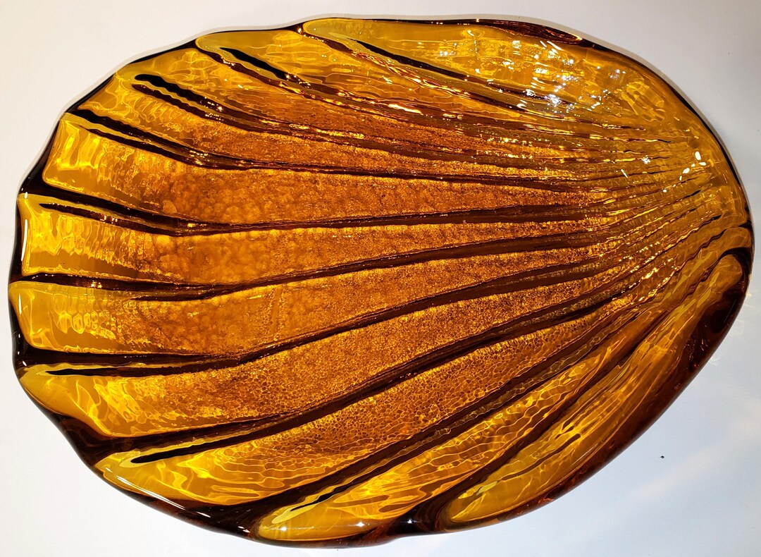 Clam Seashell Art Glass Platter Dish Vintage Nautical Seashell Glass ...