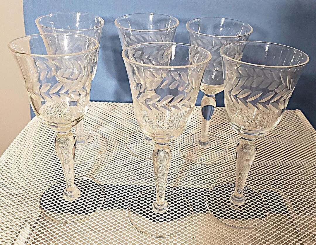 Vintage Cut Glass Wheat Pattern Cordial Stemware | 6 Set Barware 5 3/4 ...