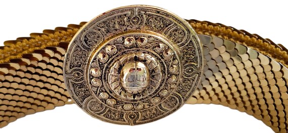 Egyptian Beetle Scarab Belt Vintage Gold Mesh 80s Med… - Gem