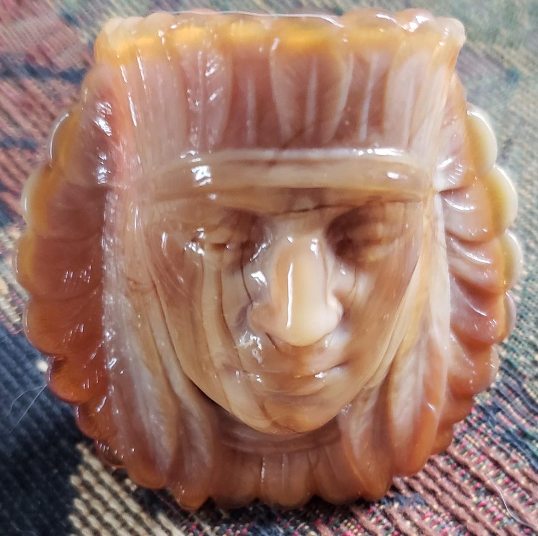 Vintage Pisello Art Glass Indian Chief Chocolate Slag Toothpick Holder ...
