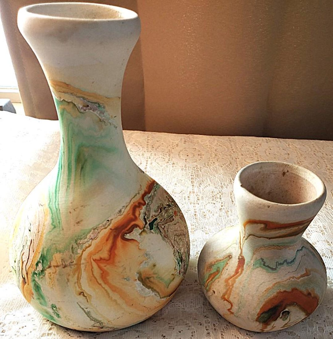 Nemadji Pottery Vases X2 Native Clay Art Swirled Vessels Signed - Etsy
