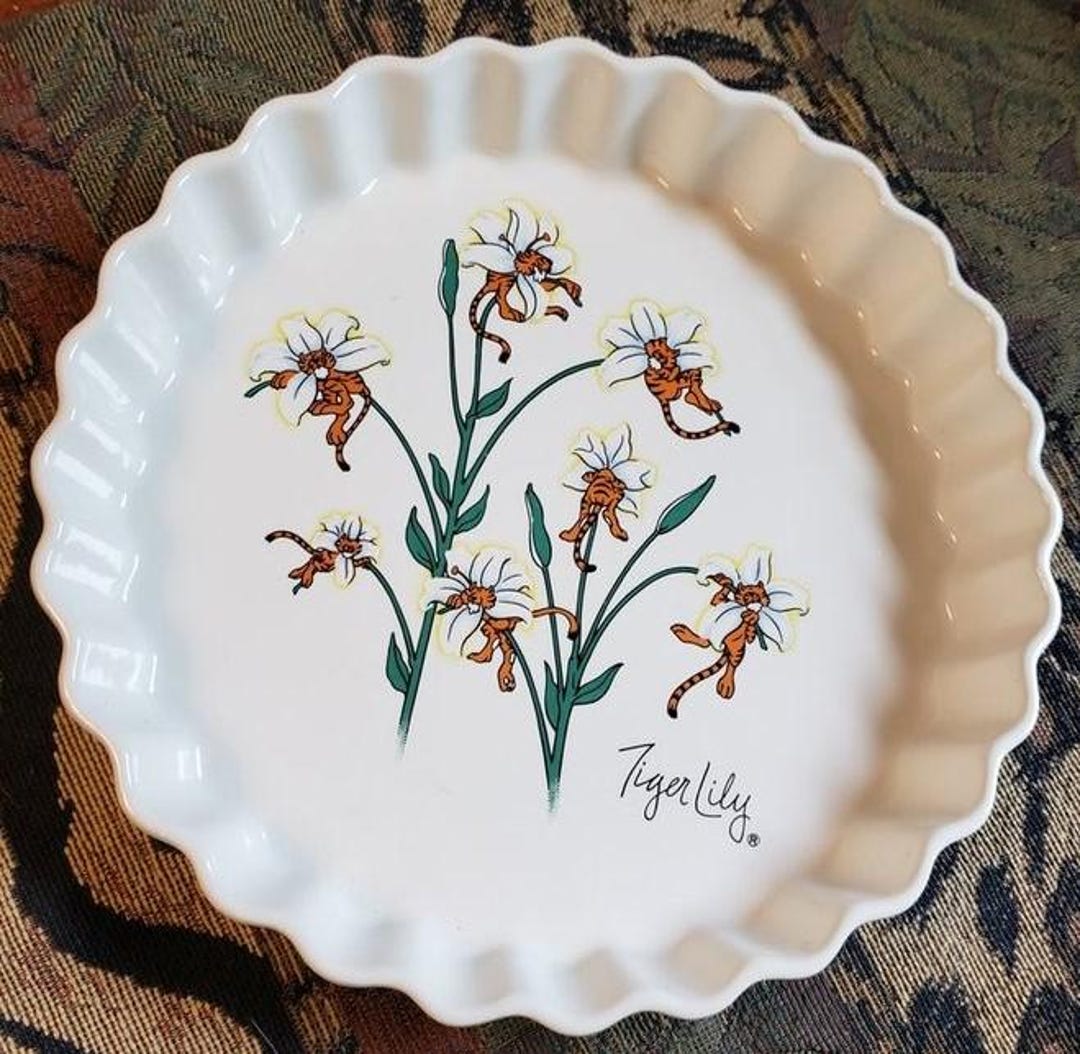 Vintage 80s Petal Pets Quiche Dish Tiger Lily With Tigers 10-inch ...