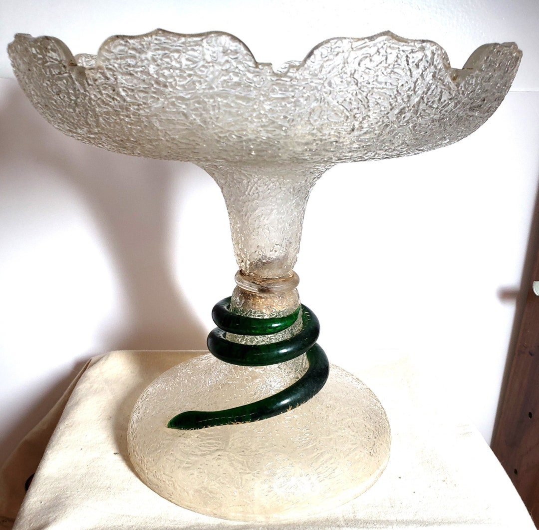 Antique Portland Glass Tree of Life Compote & Applied Coiled Snake ...