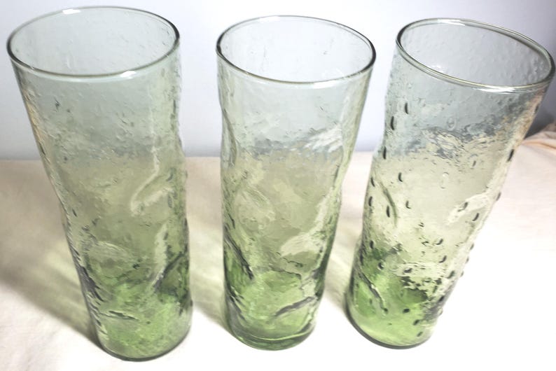 Vintage Crinkle Thumbprint Iced Tea Glasses Tall Tumblers X3 Sea Green ...