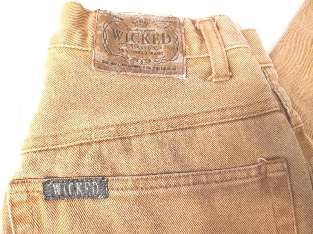 Vintage Wicked Logo Jeans | High Waist, 5 Pocket Tan Canvas Pants ...