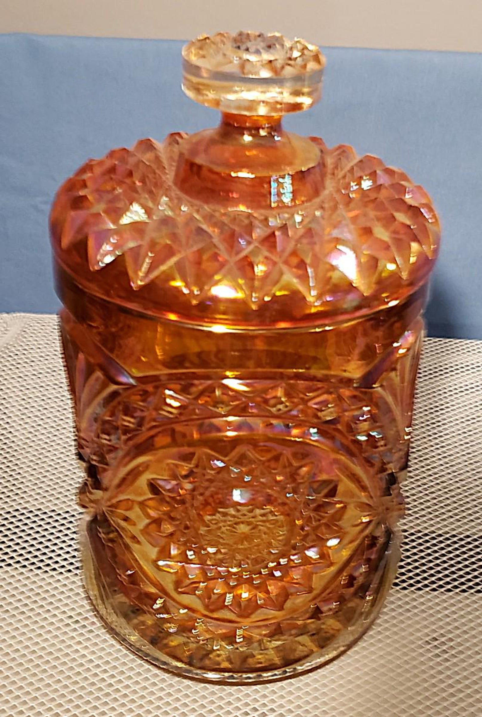 Vintage Imperial Hobstar Carnival Glass Cracker Biscuit Jar | 8 ...