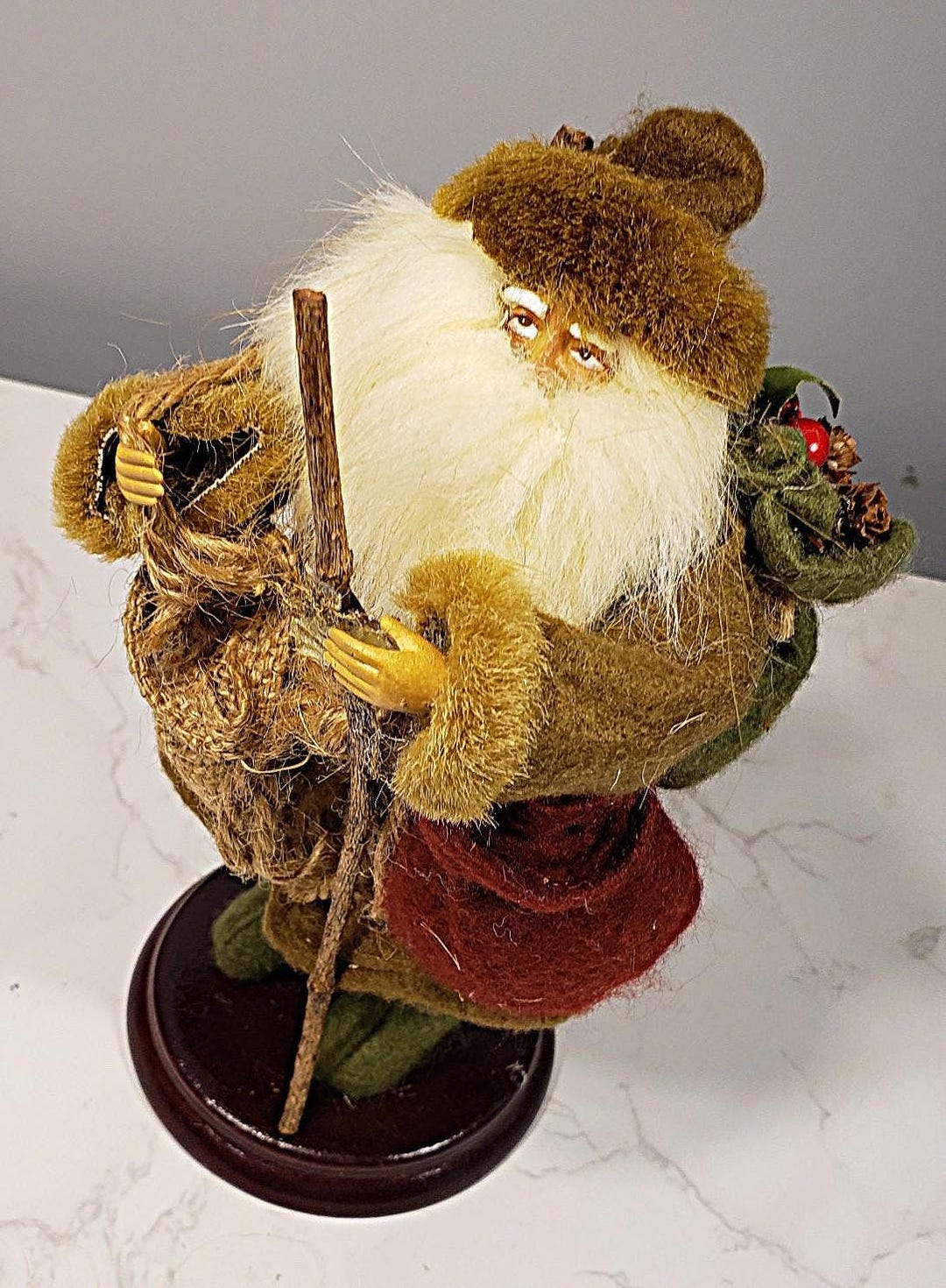 Gathering Woodsman Santa: Flannel Felt Clothing, Wood Base Doll Figure ...