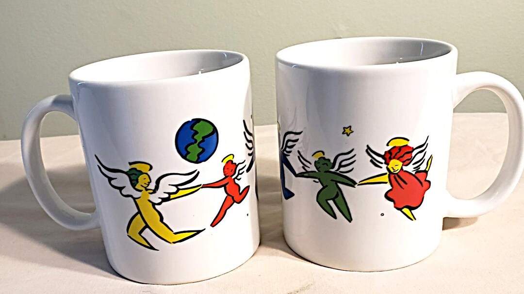 Vintage Chain of Angels Mug Set: Dancing Angels Around Earth's Globe - Etsy