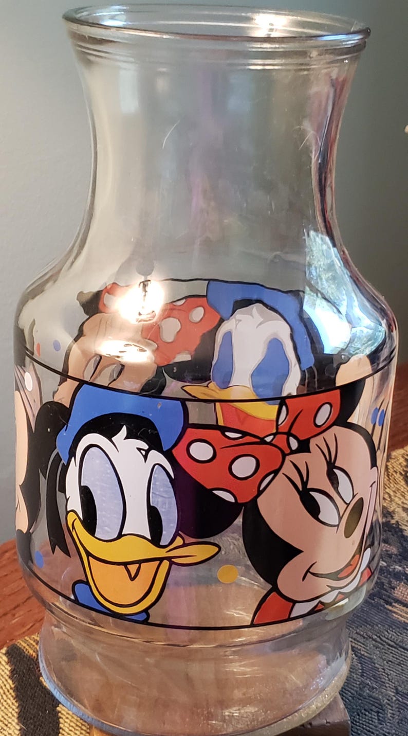 1980s' Micky Mouse Minnie Mouse& Donald Duck Glass Carafe Pitcher 9 ...