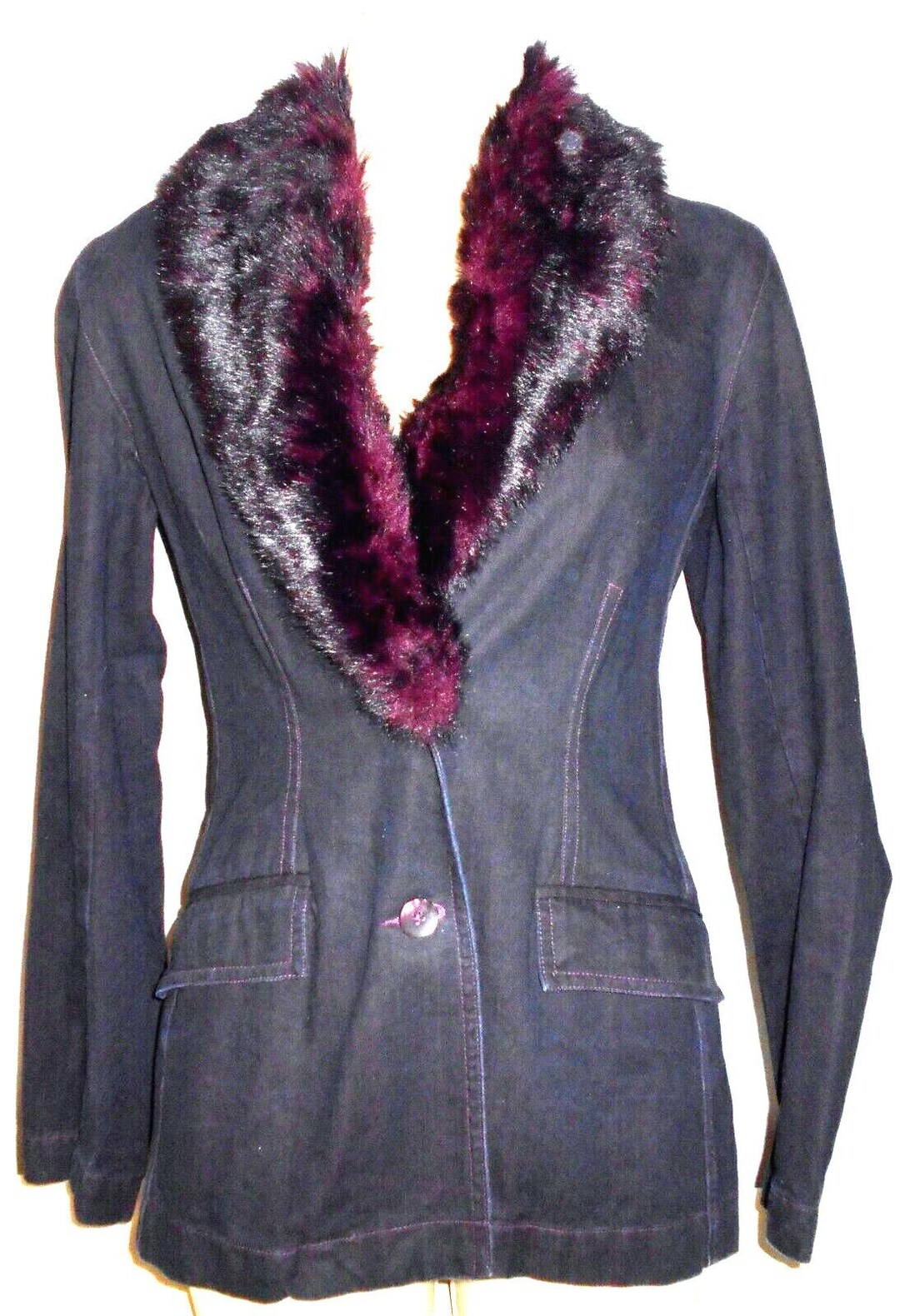 Vintage Jean Fitted Jacket Purple Denim & Removable Collar Women's XS ...