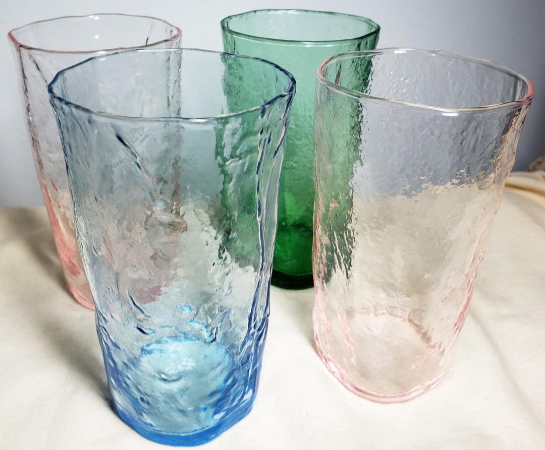 Vintage Crinkle Glass Morgantown Tumblers Set of 4 Seneca Driftwood ...
