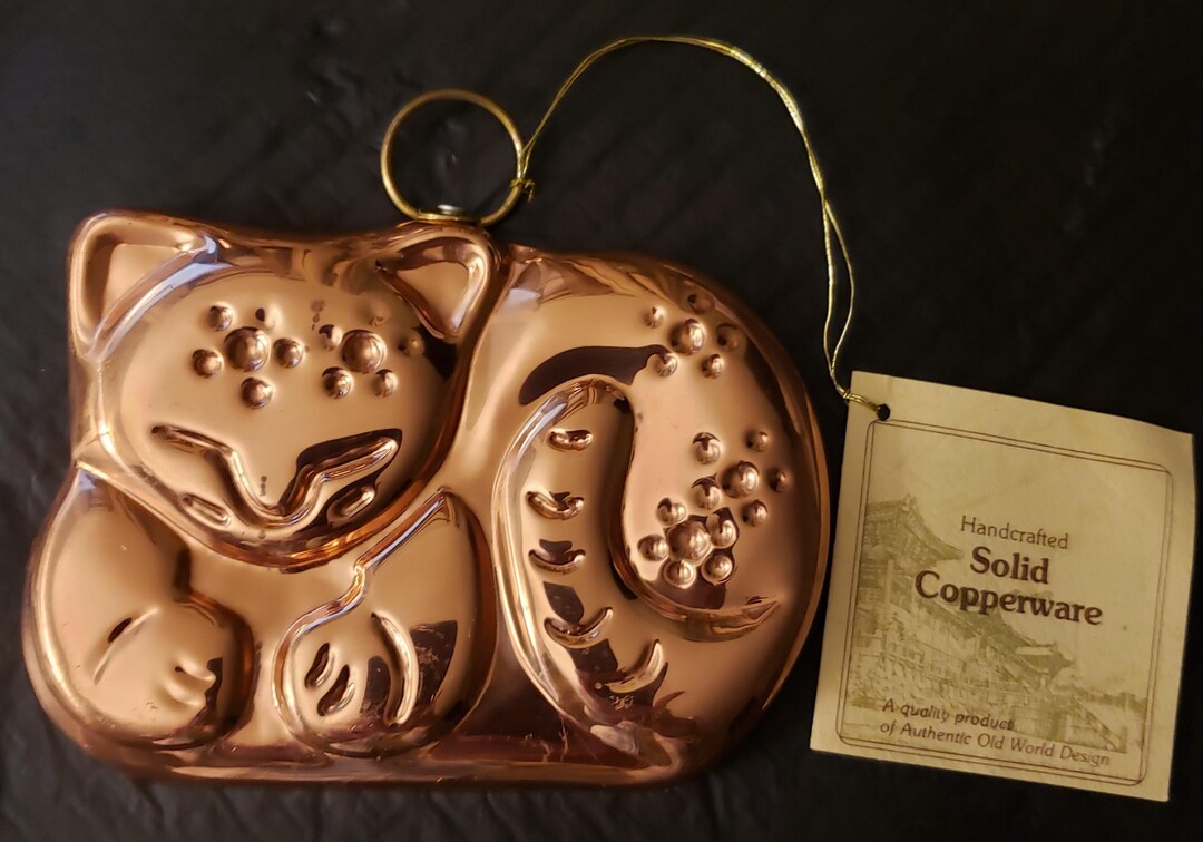 Vintage Copper Sleeping Cat Mold Tin Lined New Old Stock W/tag Hanging ...