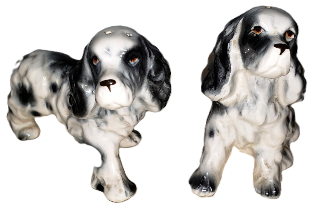 Vintage Springer Spaniel Salt & Pepper Dog Shakers 1960s Black White ...